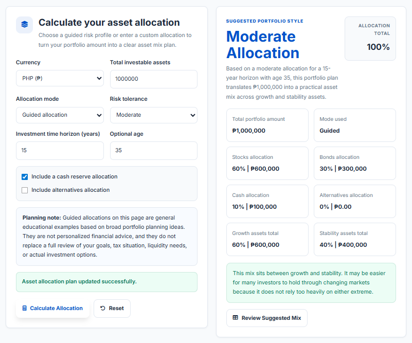 Asset Allocation Calculator | Portfolio Allocation by Risk, Time ...